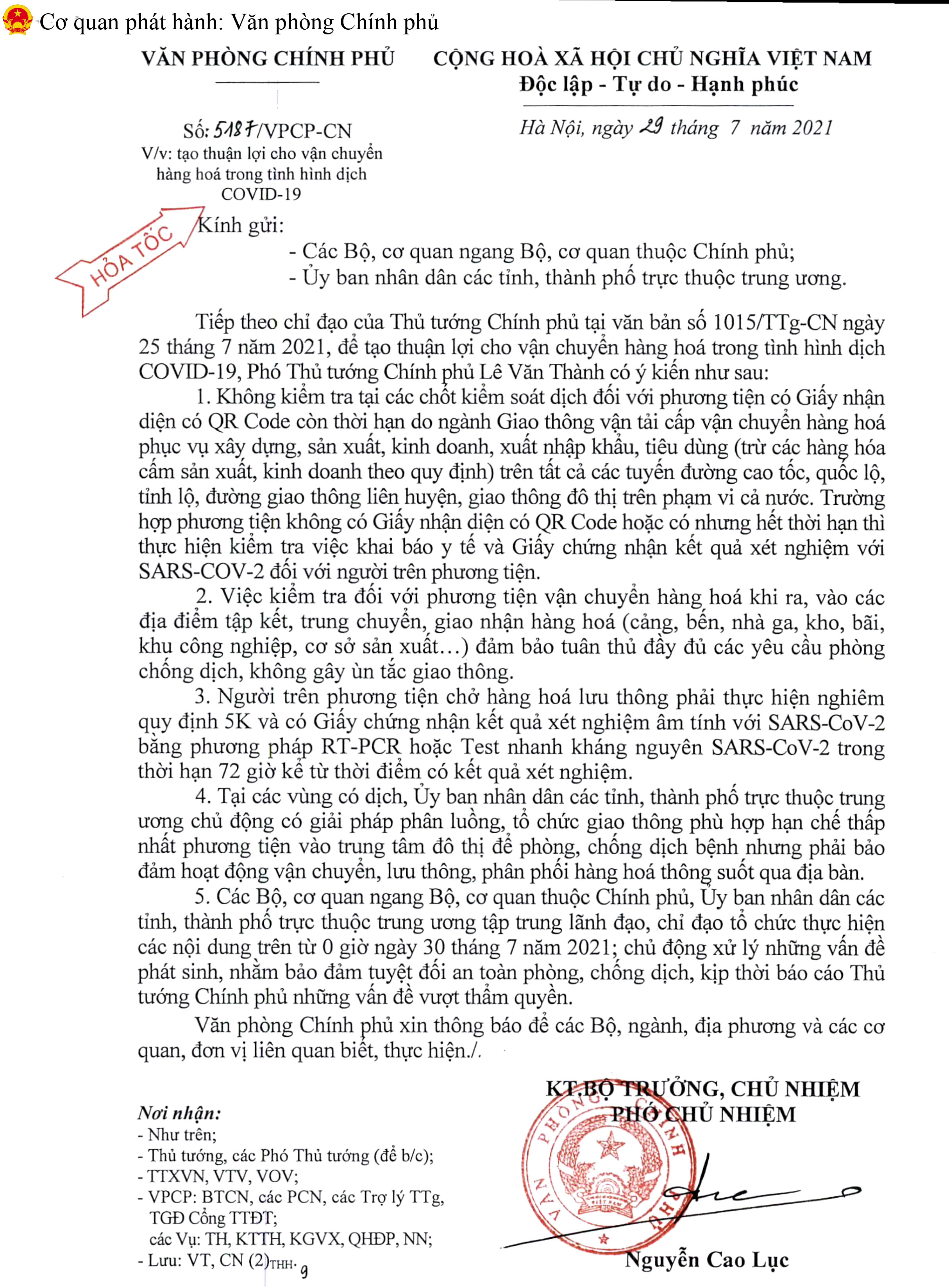(TTV) Tạo thuận lợi cho vận chuyển hàng hóa trong tình hình dịch Covid -19